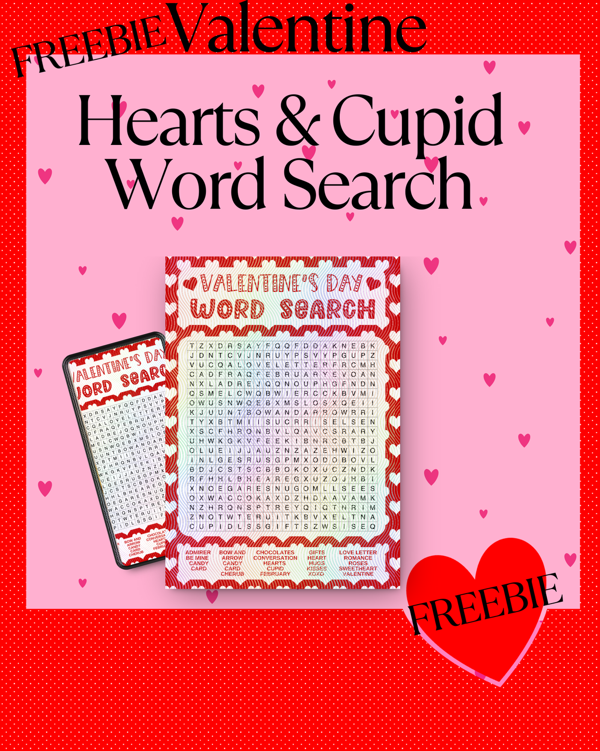 FREEBIE Hearts & Cupid Word Search – Laylaybossycreations